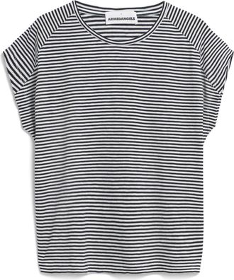 Armedangels Damen T-Shirt aus Bio-Baumwolle ONELIAA Lovely Stripes Loose Fit Black-oatmilk