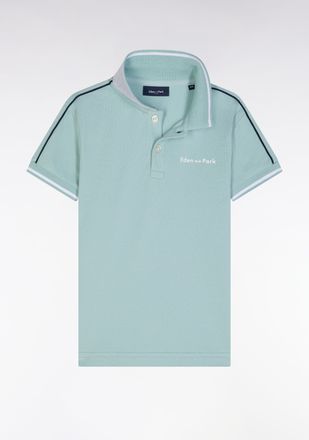 Eden Park Polo À Manches Courtes En Coton Vert Deau Logo Blanc Coupe Droite