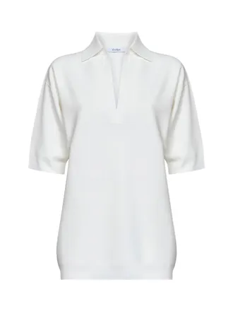 Max Mara Viscose Crepe Polo Sweater - White