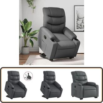 vidaXL Relaxsessel mit Aufstehhilfe Grau Kunstleder - Relaxsessel - Fernsehsessel - Liftchair - Elektrischer Sessel - Bequeme Sessel