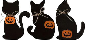 Generic Halloween Holz Schwarze Katze Dekorationen - Dekorative Rustikale Katze Silhouette, Charmantes Tischornament | Einzigartiger h&ouml;lzerner h&auml;ngender mit K