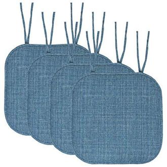 Sweet Home Collection Stuhlkissen, Memory-Schaum-Pads mit Bändern, Wabenmuster, rutschfest, gummierte Rückseite, abgerundet, quadratisch, 40,6 x 40,6 cm, 4 Stück, Aria Blue