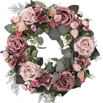 Generic Wei&szlig;er K&uuml;nstlicher Rosenblumenkranz, T&uuml;rkranz, Gef&auml;lschter Rosen-Fr&uuml;hlingskranz, Simulationsgirlande, Anh&auml;nger, Rosa Blumenring Weihnachten, Neujahr, 