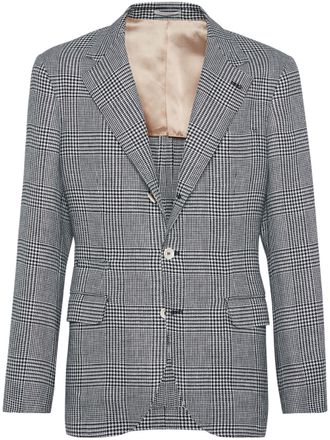 Brunello Cucinelli blazer en laine &agrave; motif pied-de-poule - Noir