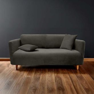 Douceur d'Int&eacute;rieur Sofabezug, dehnbar, 225 x 245 x 60 cm, Sacha, anthrazit, Polyester, gepr&auml;gt