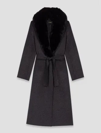 Maje Manteau Long En Fausse Fourrure - Gris Anthracite - Maje