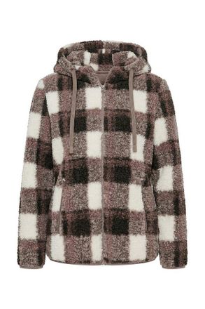 Ulla Popken Sweatjacke Teddy-Jacke Karo Kapuze Langarm