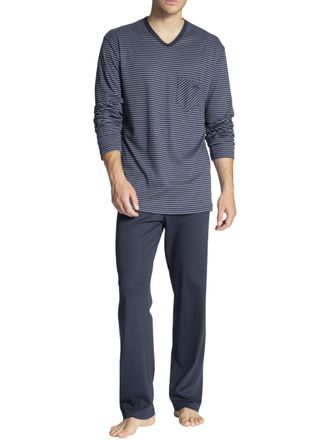 CALIDA Relax Streamline Pyjama lang Herren, aus 100% Baumwolle, Hose mit stoffbezogenem Gummibund