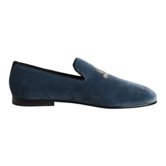 Dolce & Gabbana Blaue Velvet DG Logo Loafers Schuhe - - Shoes - Herren - Blau - 42 1/2 EU
