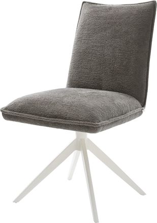 DELIFE Esszimmerstuhl Lelio-Flex Kreuzgestell breit Wei&szlig; Boucl&eacute; Soft Schlamm 360&deg; drehbar Wippfunktion Taschenfederkern