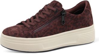 Tamaris Comfort Damen Plateau Sneaker mit Reißverschluss Low Top, Rot (Dk Red Leopard), 38 EU