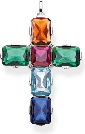 Thomas Sabo Thomas Sabo Damen-Anhänger Kreuz farbige Steine silber groß 925 Sterlingsilber PE858-318-7