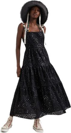 Desigual Femme, Robes, Noir, Taille: 36 FR Robe Noire en Coton avec Bretelles