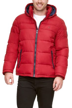 Tommy Hilfiger Herren Classic Hooded Puffer Jacket (Regular and Big & Tall Sizes) Alternativer Daunenmantel, rot, Large Hoch