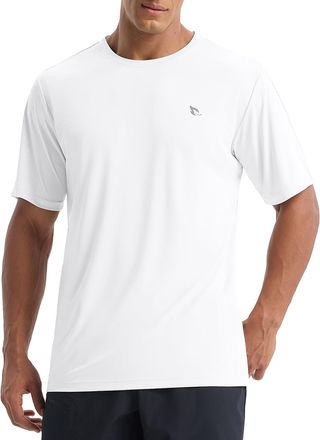 Baleaf UV Shirt Herren Sport T Shirt Schwimmshirt Wasser UPF 50+ Sportshirt Trainingsshirt Fitness Shirt Funktionsshirt Schnelltrocknend Gym Weiß XXL