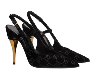 Gucci Black GG Velvet Heeled Sandals Size 40