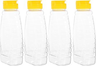 DOITOOL 4 Stück Kunststoffflaschen Honigsaftspender Honey Jar Behälter Honigflasche Saftflaschen mit Deckel für frische Honigsaft