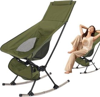 Generic Chaise de camping &agrave; bascule | Chaise &agrave; bascule dext&eacute;rieur &agrave; dossier haut en tissu Oxford, dossier en maille respirante pour pelouse