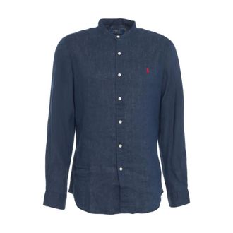 Polo Ralph Lauren Homme, Chemises, Bleu, Taille: L Chemise en Lin &agrave; Col Mao