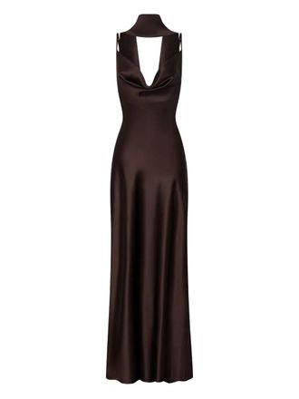 Nicholas robe longue Geneva à col bénitier - Marron