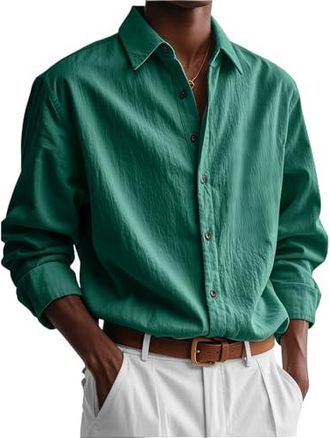 Generic Chemise &agrave; manches longues pour homme - En coton m&eacute;lang&eacute; - Avec boutonni&egrave;re et col classique - Convient pour la vie quotidienne, le bureau et les loisi
