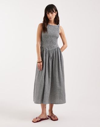 Jack & Jones Robe mi-longue &agrave; carreaux en cr&eacute;pon - Noir