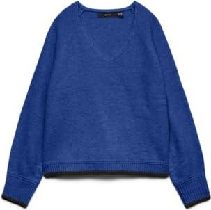 Vero Moda Vmaquarius Ls V-Neck Raglan Pullover BF Pull col, Surf The Web, XL Femme