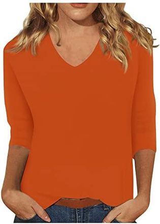 Generic Tenue De Sport Femme,Haut Femme Chic Et Elegant Tee Shirt Femme Manche 3/4 Chemisiers Et Blouses Femme Vêtements Femme Grande Taille Été Col en V pour