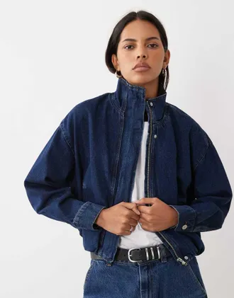 New Look veste en jean &agrave; col chemin&eacute;e bleu fonc&eacute;