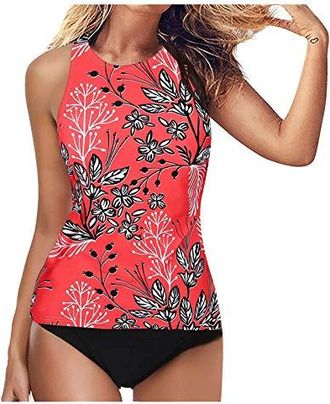 Generic Maillot De Bain Piscine Femme- Ensemble De Deux Maillots De Bain Tankini pour Comprenant Une Pi&egrave;Ce Gainante pour Le Cou Et Le Ventre Et Un Haut Taille