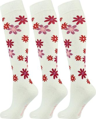 MySocks 3 Paare Kniestrümpfe Blume Socken Weiße Basis Pink Lila Blumen