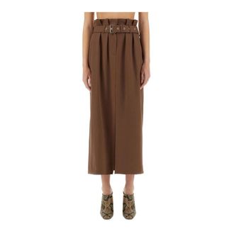 Dries Van Noten High-Waisted Pleated Midi Skirt with Belt - - Trousers - Damen - Braun - S