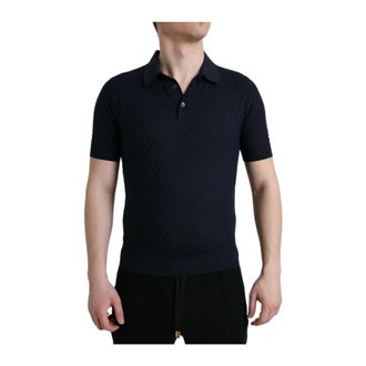 Dolce & Gabbana Seidenes Poloshirt mit Kragen - - Tops - Herren - Blau - XS