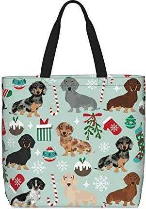 Generic Sac De Courses No&euml;l &Agrave; Motifs De Teckels Sac &Agrave; Dos Avec Poign&eacute;es De Grande Capacit&eacute; Sacs En Toile Pour Femmes, Pour Shopping, Voyage, Burea, Filles