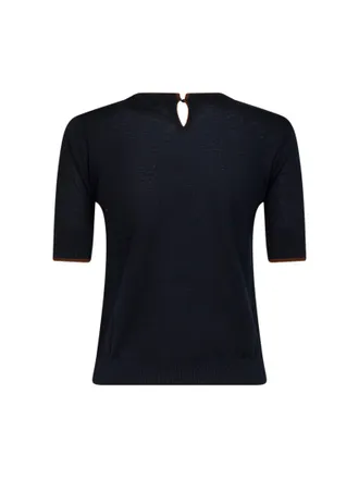 Max Mara Womens Knit Top Mstagenda Blue Trim Silk Sweater