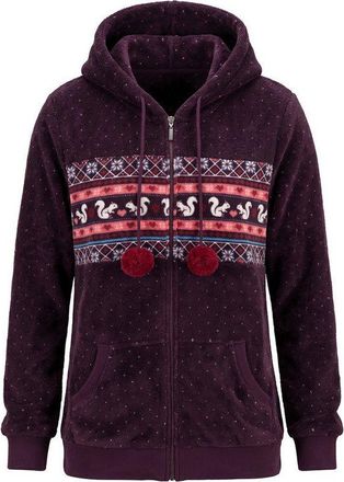 Ulla Popken Sweatjacke Homewear-Jacke Pl&uuml;sch Norwegermuster Kapuze