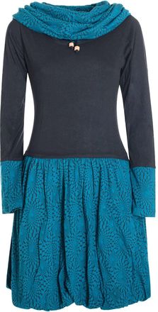 vishes Alternative Bekleidung - Langarm Damen Kleid Jerseykleid Strickkleid Ballonkleid - Kleid Damen Langarm Kleid Herbst schwarz-t&uuml;rkis 38-40