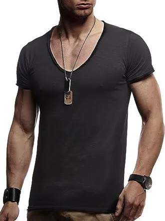 LEIF NELSON T-shirt ample T-shirt et avec col en V profond Basic ln6280LN6280 - noir - XXL