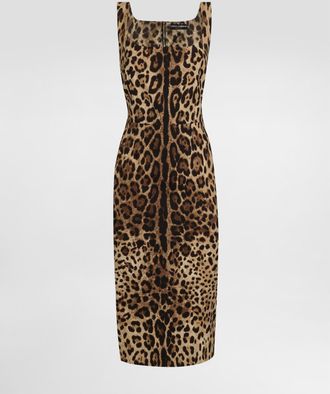 Dolce & Gabbana Midikleid Aus Charmeuse Leoprint - Frau Kleider Animalprint Seide 36
