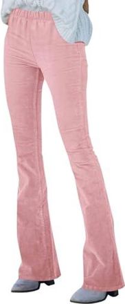 Generic Pantalon évasé en velours côtelé pour femme - Couleur unie - Coupe bootcut - Confortable - Taille haute - Bas évasé - Extensible et décontracté, rose,