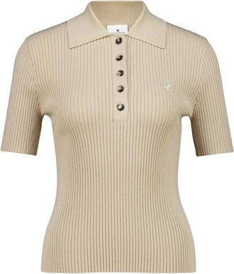 Courr&egrave;ges Femme, Tops, Beige, Taille: 42 FR Polo Iconique en Maille C&ocirc;tel&eacute;e