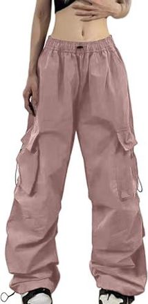 Generic Pantalon cargo baggy Y2K pour femme - Taille haute - Coupe ample - Taille &eacute;lastique - Style d&eacute;contract&eacute; - Streetwear - Taille haute - Randonn&eacute;e - Marc