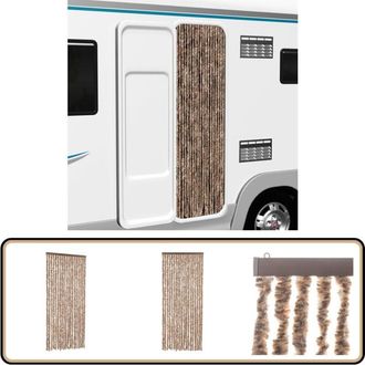 vidaXL Fliegenvorhang Beige und Dunkelbraun 56x185 cm Chenille - Fliegenvorhang - Insektenschutz - Türvorhang - Privatsphäre - Wärmedämmung