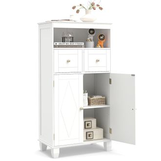 Costway Badezimmerschrank, Badschrank mit 2 T&uuml;ren & 2 Schubladen, Aufbewahrungschrank freistehend mit Verstellbarem Regal, Badkommode f&uuml;r Wohnzimmer, Flur, Ei