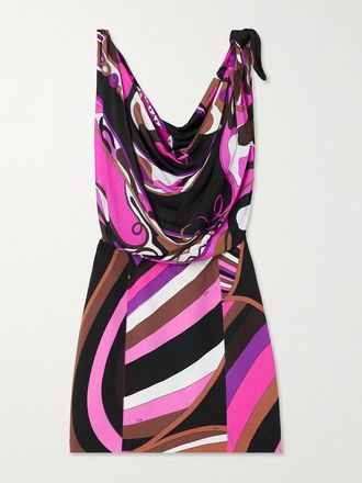 Pucci Minikleid Aus Satin Und Cady Mit Print, Knoten Und Wasserfallausschnitt - Pink