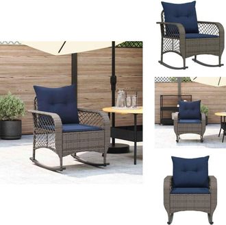 vidaXL Garten-Schaukelstuhl mit Kissen Grau Poly Rattan - Garten-Schaukelstuhl - Garten-Schaukelstühle - Gartenstuhl - Schaukelsessel