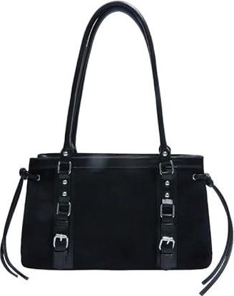 Generic Grand sac à main vintage en cuir synthétique pour femme, travail, shopping, voyage, quotidien, Noir, 340.00 x 190.00 x 110.00 mm