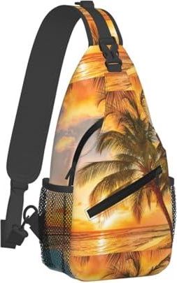 Generic Sacoche Homme Bandouliere Plage tropicale, palmiers, coucher de soleil Durable Sac &agrave; Bandouli&egrave;re L&eacute;ger Sac Poitrine pour Randonn&eacute;e Cyclisme Camping