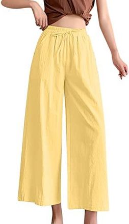 Generic Pantalon Leger Ete Femme Fluide &Eacute;t&eacute; en Lin pour Couleur Unie Taille Haute Confortable Solide &Eacute;lastique Shorts Pantalons Femmes Poche Pantalons D&eacute;contr