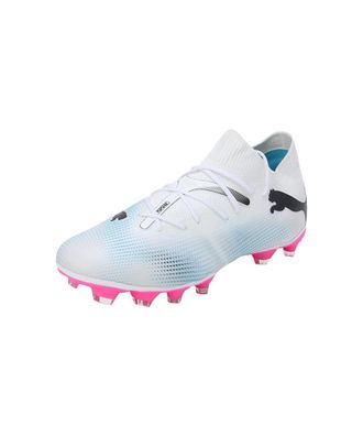 Puma Puma Women Future 7 Match Fg/Ag WnS Soccer Shoes, Puma White-Puma Black-Poison Pink, 37.5 EU
